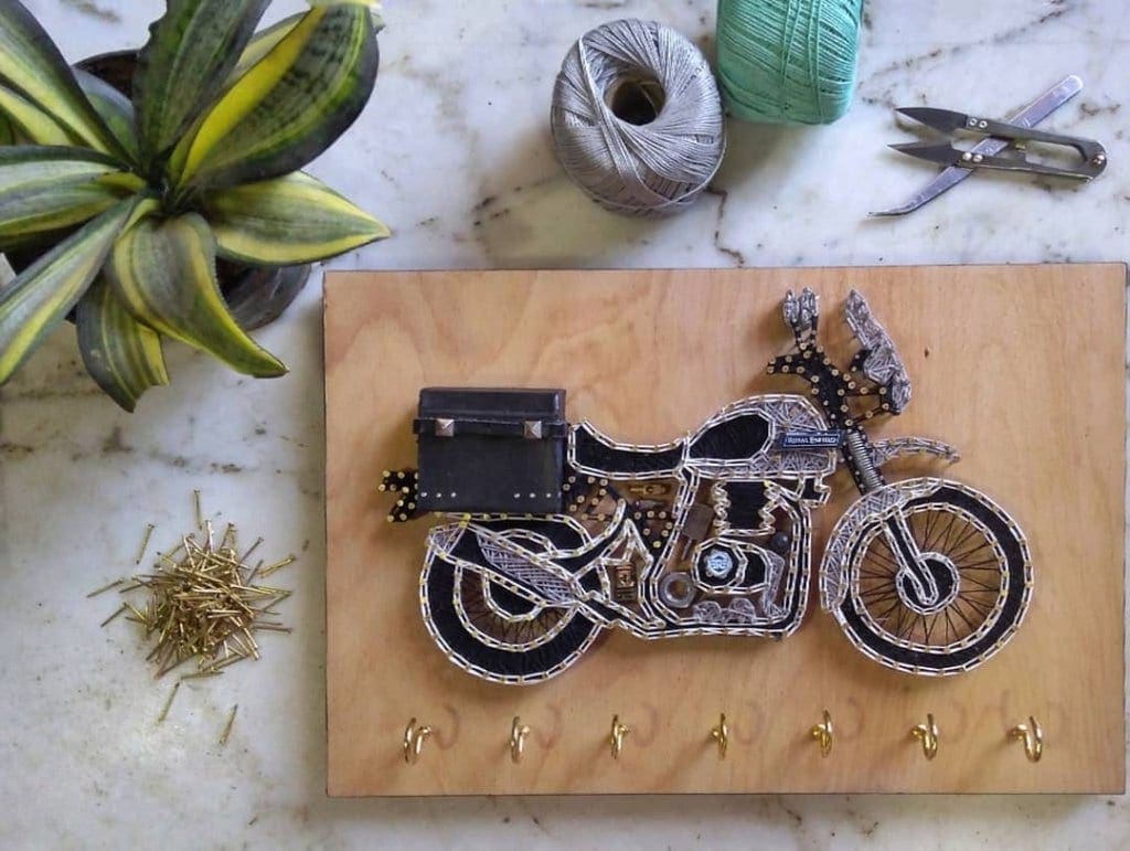 Motorbike Key Holder String Art By Anjani - Stoned Santa
