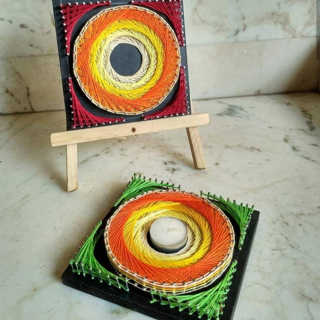 Candle Holder String Art By Anjani - Stoned Santa