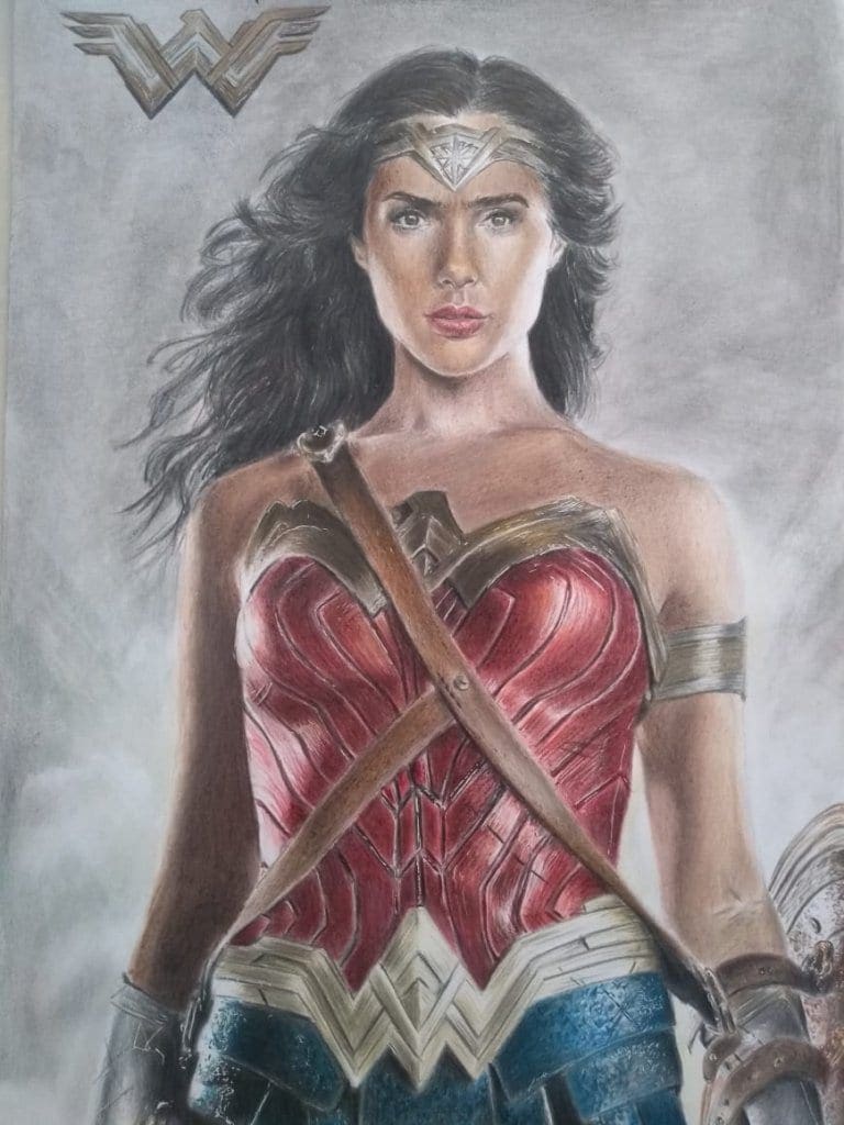Wonder Woman Handmade Color Portrait by Kaustubh - Stoned Santa